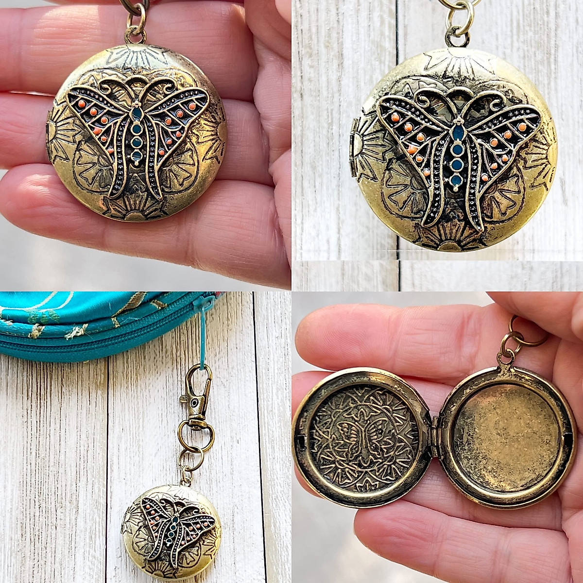 Gothic Butterfly Locket Zipper Pull for Backpacks, Cute Rhinestone Purse Charms, Unique Vintage Style Insect Handbag Jewelry, Victorian Steampunk Zipper Charms, Camera Bag Charms, Cool Key Chain Charm