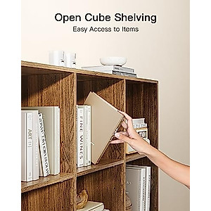 Pipishell 9-Cube Bookshelf, Bookcase with 3 Height-Adjustable Shelves and Solid Legs, Cube Storage Shelf, Modern Freestanding Open Bookshelf for Living Room, Bedroom, Walnut, PIBS04WN