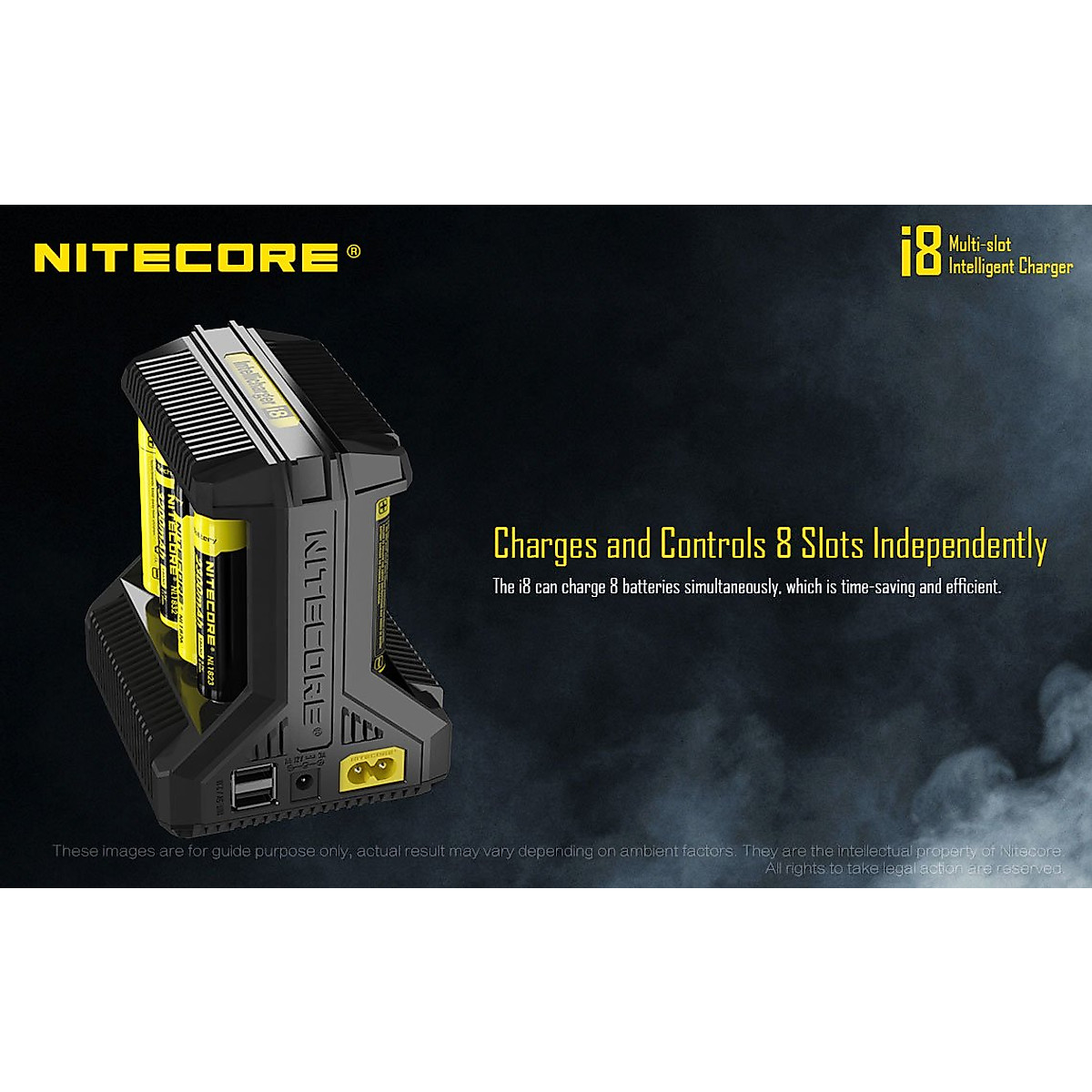EdisonBright NITECORE i8 Eight Bays Smart Battery Charger for Li-ion/IMR/Ni-MH/Ni-Cd 26650 22650 18650 18490 18350 16340 RCR123 14500 AA AAA AAAA C D USB BBX3 Battery Carry case