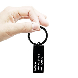 Ortarco Dont Do Stupid Keychain Love Mom, Personalized Stainless Steel Key Chain Gifts for Kids (B01, Black)
