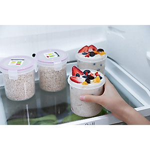 Komax Biokips Overnight Oats Containers with Lids Set of 4 – Round Airtight Food Storage Containers for Oatmeal, Cereal, Milk & More – BPA-Free Meal Prep Container Set w/Locking Lids (18.6 oz)