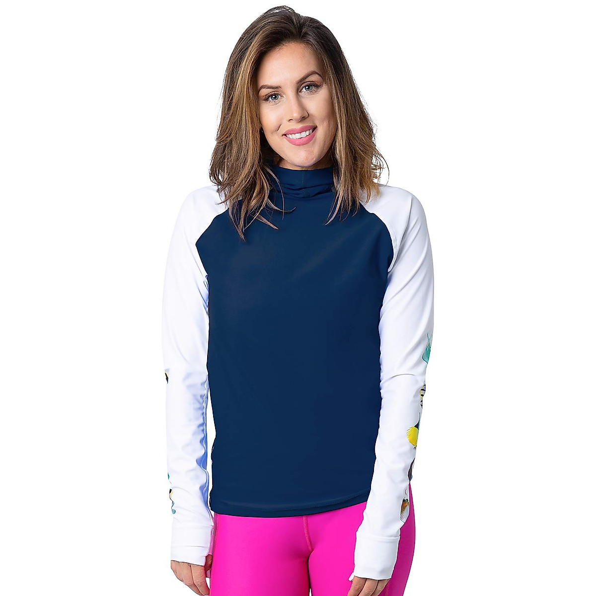 Tuga Women's Snorkel Hooded Top, Hawaii Fish, UPF 50+, USA Made, Navy, Medium
