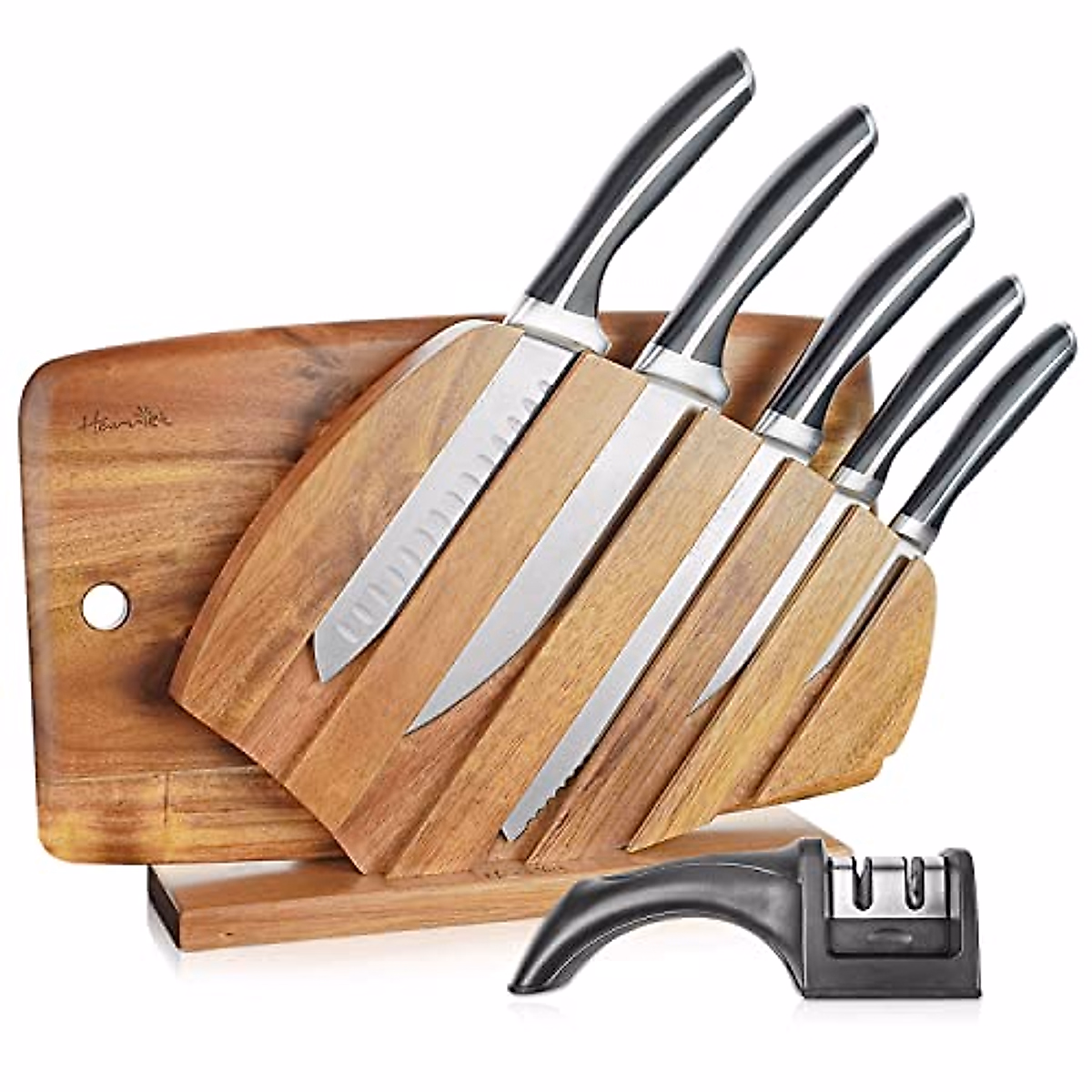 Harriet Knife Set - 7 Pieces Kitchen Knife Set with Cutting Board & Sharpener, High-Carbon Stainless Steel Knife Block Set, Chef Knife Set with Acacia Wood Knife Block