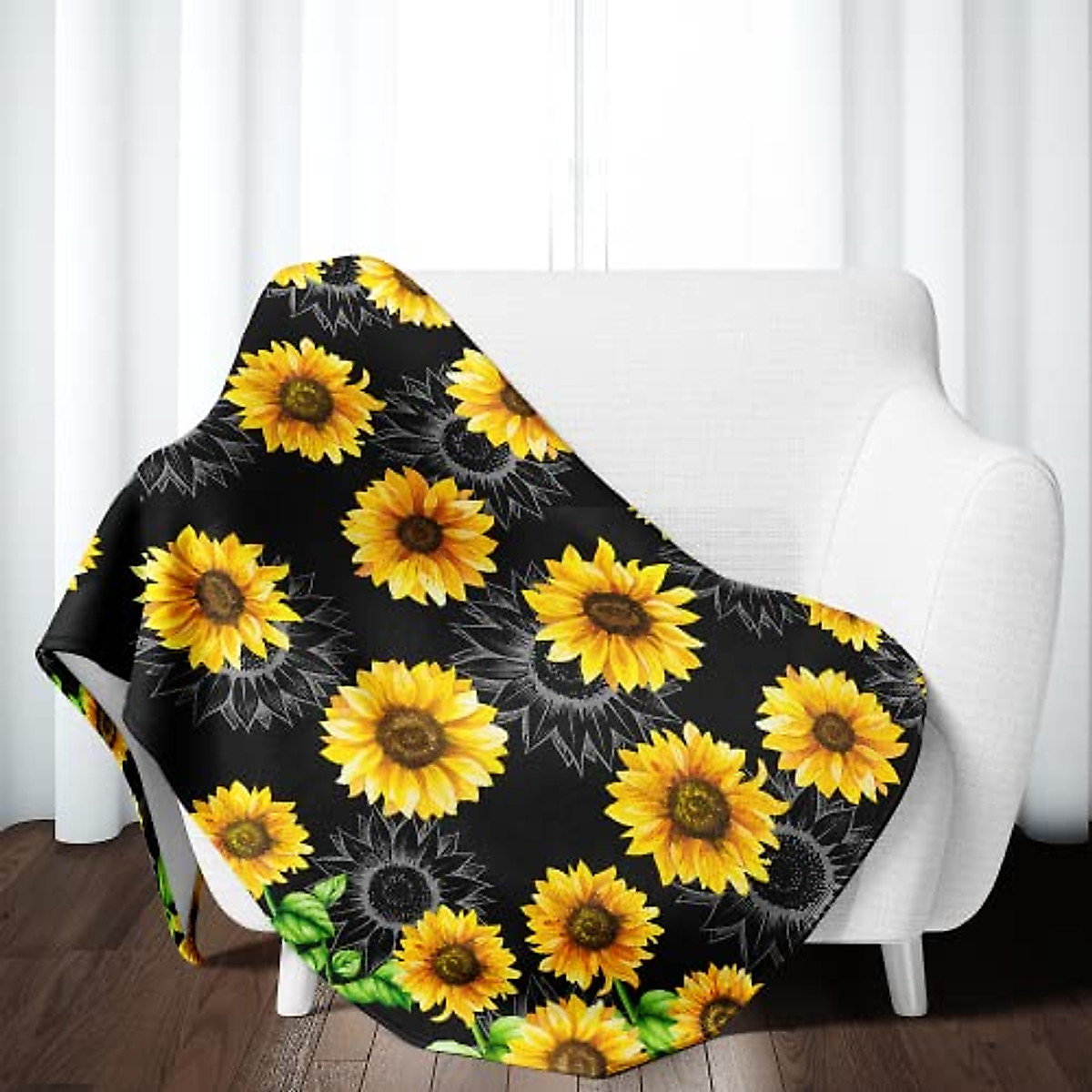Sunflower Blanket Super Soft Warm Sunflower Throw Blanket - Lightweight Cozy Flannel Flower Throw Blanket Bed Couch Sofa Office Decor, Gift for Girls and Boys Women and Man 50"x40"
