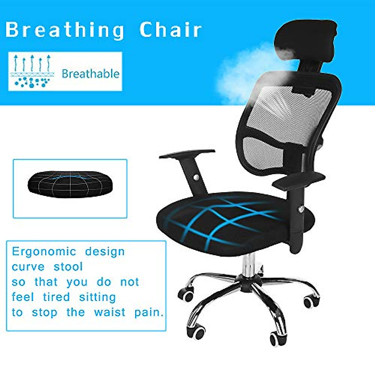 Executive Computer Office Home Task Adjustable Swivel Chair Stool with Arms,Breathable Mesh,Ergonomic Headrest and Lumbar Support(Ship from US!)