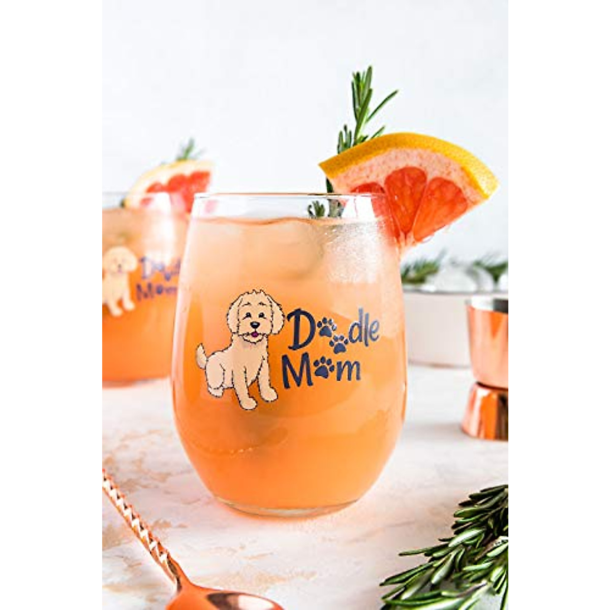 Drinking Divas - Doodle Mom - Stemless Wine Glass - Funny Gifts for Women, Mom, Best Friend, Sister, Girlfriend, Wife, Boss and Cute Dog Lovers - Unique Mother's Day, Birthday and Christmas Gift