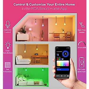 RCA Smart Light Bulbs, Multicolor LED, WiFi, Dimmable Color Changing Light Bulb, 800 Lumens 10W, Alexa & Google Home Compatible, 60W EQ A19 RGB Light, 2.4GHz only, No Hub Req, 2-PK