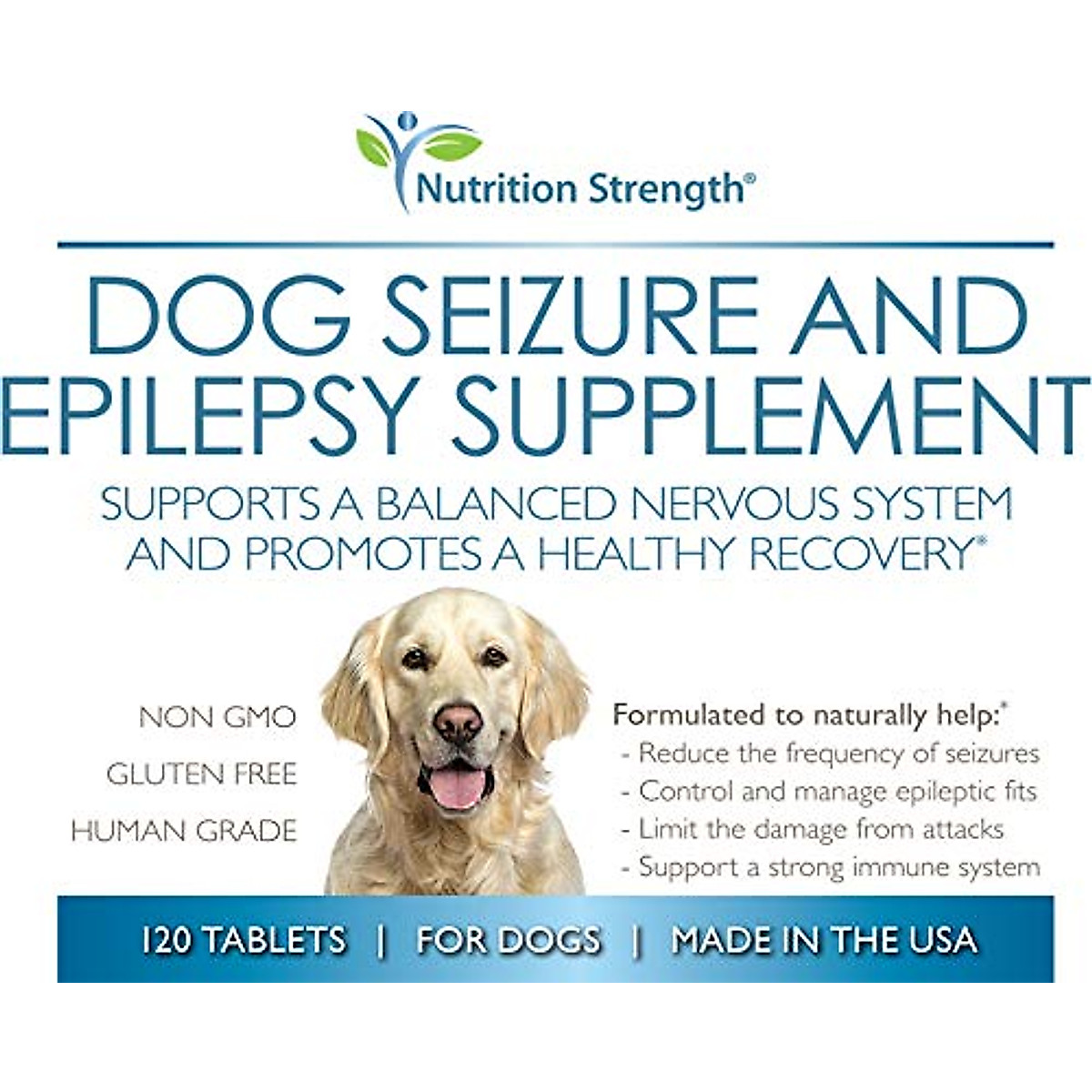 Nutrition Strength Dog Seizure Support, Supplement for Epilepsy in Dogs, with Organic Valerian Root, Chamomile and Blue Vervain, Plus L-Tryptophan Dog Stress and Anxiety Aid, 120 Chewable Tablets