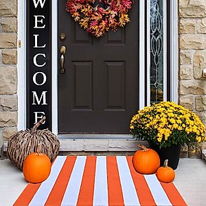 Orange Striped Outdoor Rugs, 27.5''x43'' Cotton Reversible Foldable Washable Area Rug, Layering Rug for Hello/Welcome Door Mat, Washable Cotton Woven Farmhouse Mat for Fall Front Porch Decor