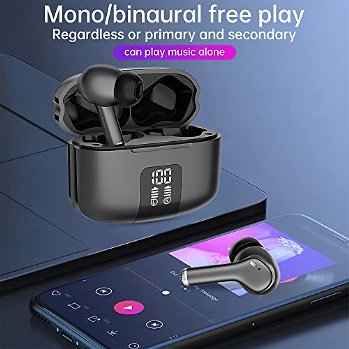 Sibotion Wireless Earphones, Bluetooth 5.3 Dual-mic ENC Call Noise Reduction, with LED Power Display Charging Case, IPX5 Waterproof Ultra-Light and Ergonomic for Sports and Esports