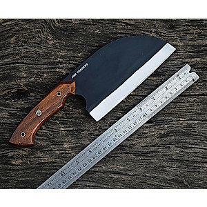 JNR Traders Cleaver Serbian Chef Knife 11.5" Handmade Full Tang Carbon Steel Cleaver for Meat Vegetables Cutting Chopping with Leather sheath 5510
