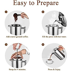 Press Coffee Maker Double-Wall 304 Stainless Steel Coffee Press Brews Coffee and Tea 350/800/1000ml (Color : Green, Size : 1000ml) (Pink 1000ml)