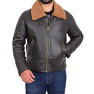 A1 FASHION GOODS Original Sheepskin Flying Jacket For Men B3 Bomber Aviator Pilots Shearling Coat Raptor (Brown/Ginger, Small)