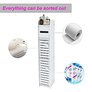 Sworae Small Bathroom Storage Cabinet for Small Spaces, Over The Toilet Storage Cabinet for Skinny Bathroom Floor, Slim Toilet Paper Storage Cabinet with Double Doors & Shelves - White