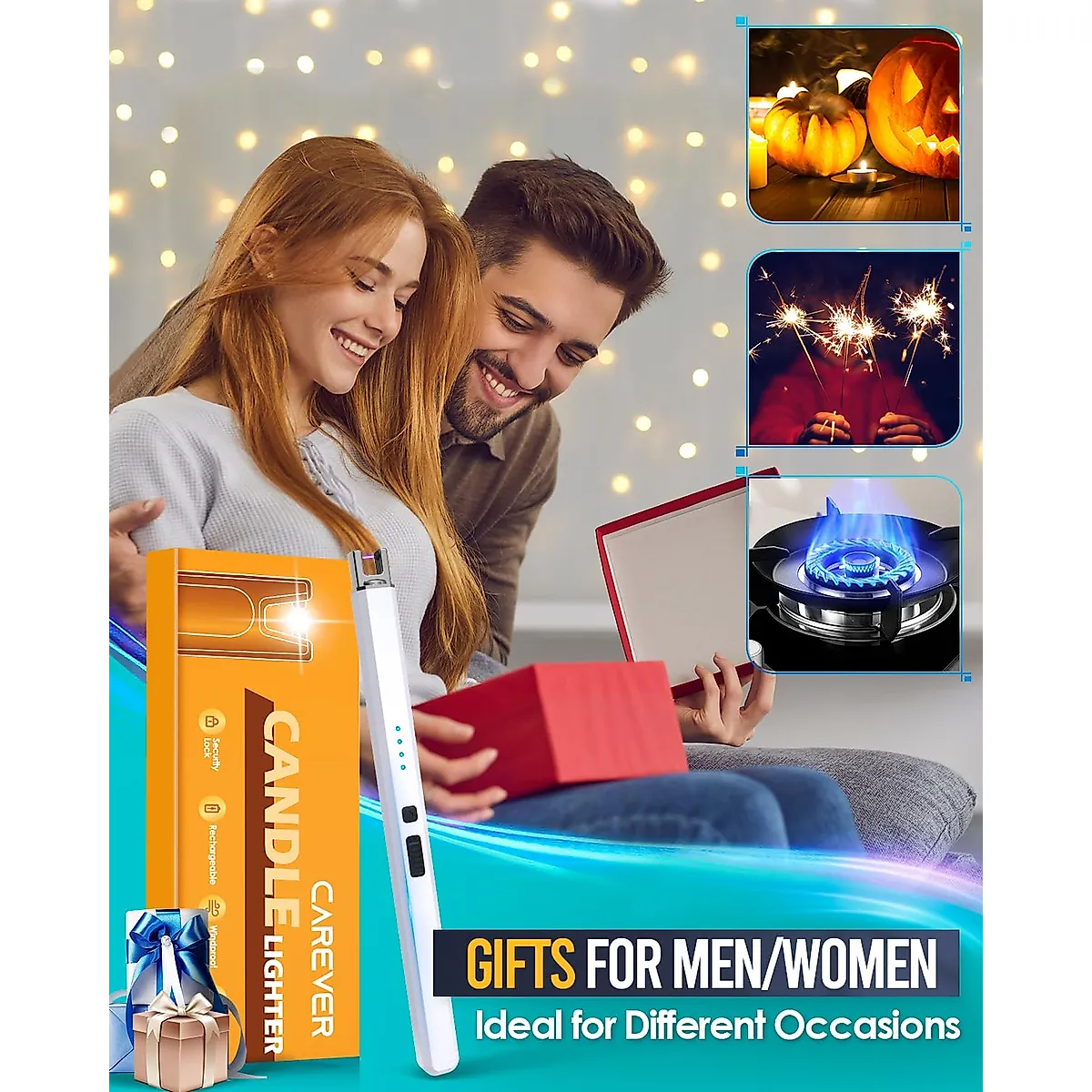 Electric Candle Lighter for Women - USB Rechargeable Plasma Arc with LED Display, Upgraded Safety Lock, Flameless & Long Design for Grill, Stocking Stuffers & Gifts for Women, Men, Mom, Birthday