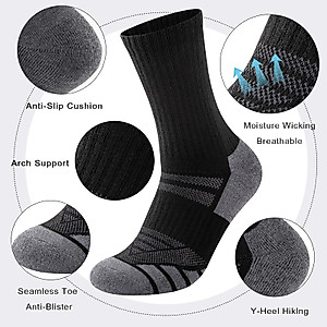 COOPLUS Mens Performance Crew Socks, Heavy Cushion Athletic Durable Work Socks for Men (5 Pairs)