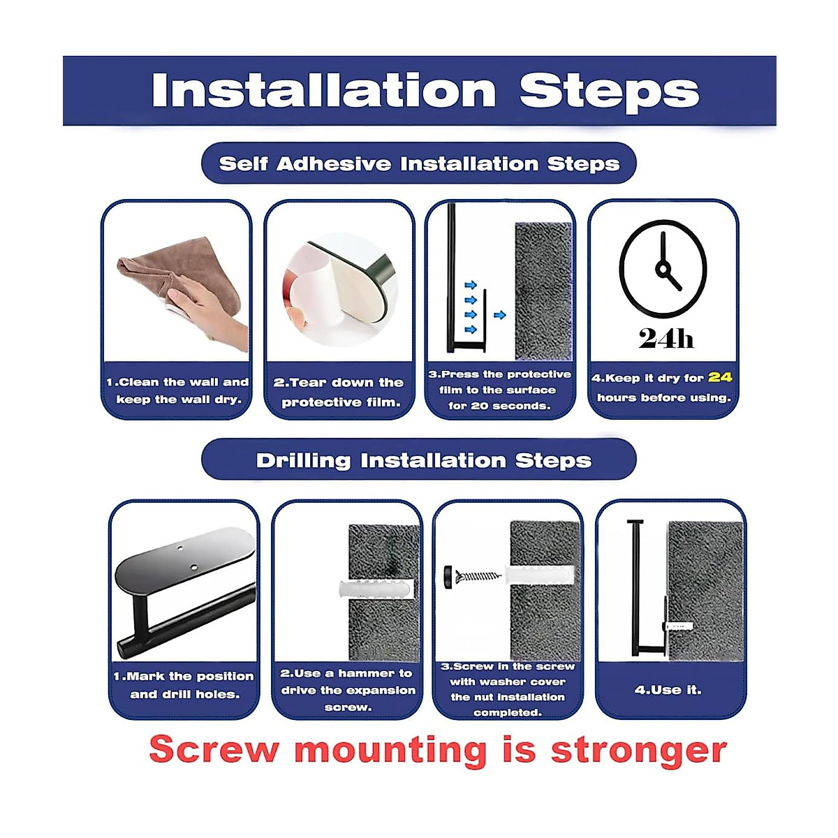 Under Cabinet Paper Towel Holder, Wall Mount for Kitchen: Self Adhesive or Drilling Comes with Screws,SUS304 Stainless Steel.