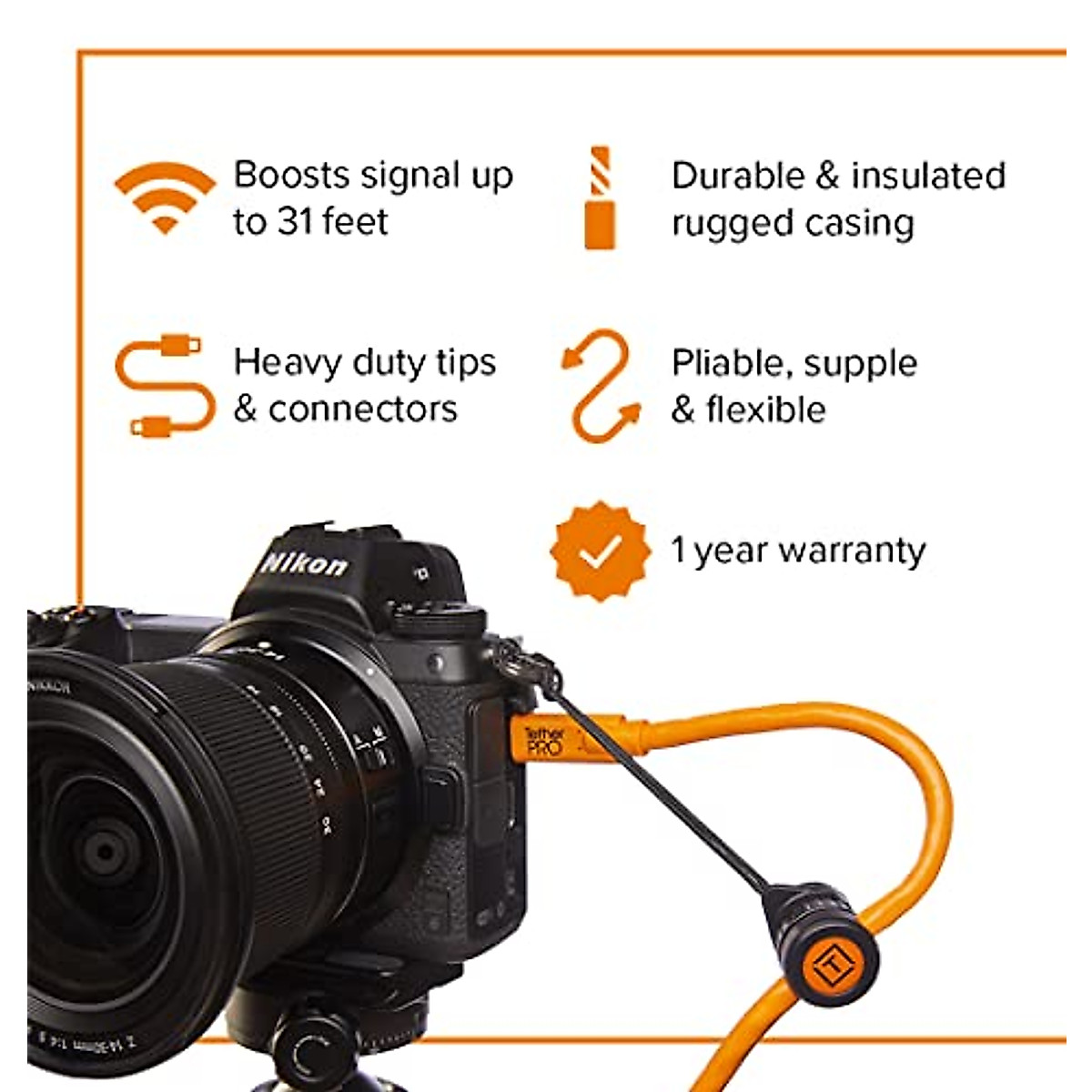 Tether Tools TetherPro USB 2.0 to USB Female Active Extension Cable Cable | for Fast Transfer Between Camera and Computer | High Visibility Orange | 16 Feet (5 m)