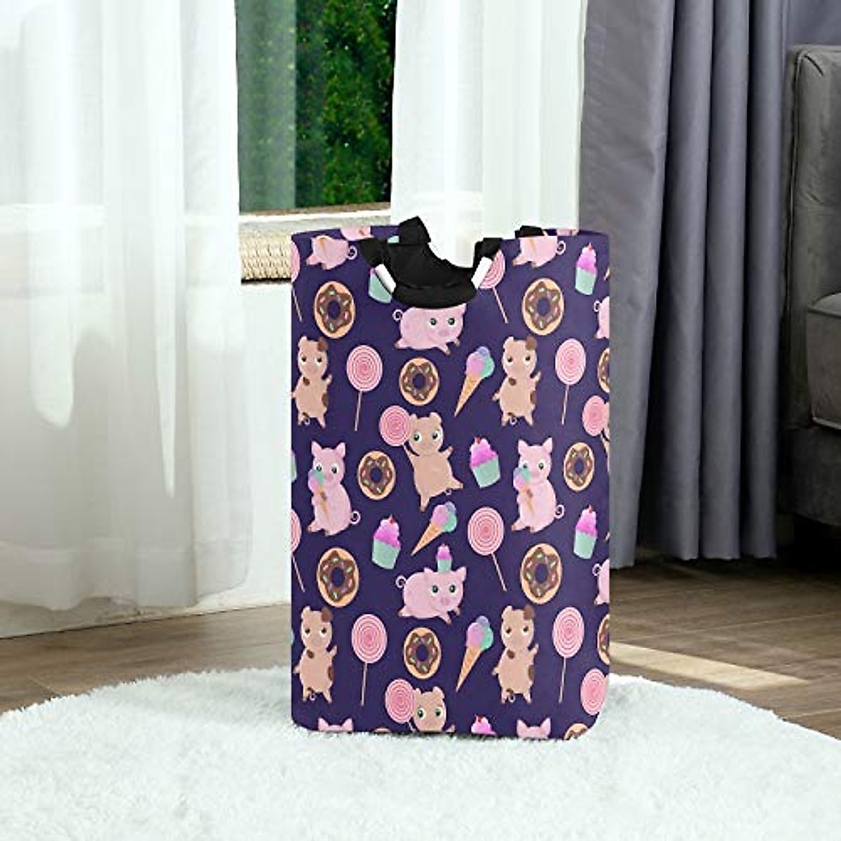 Tarity Pigs Donuts Cakes Laundry Hamper 52L Large Laundry Baskets Oxford Collapsible Dirty Clothes Tote Storage Bag with Handles Foldable Washing Basket Bin for Bedroom Bathroom Closet