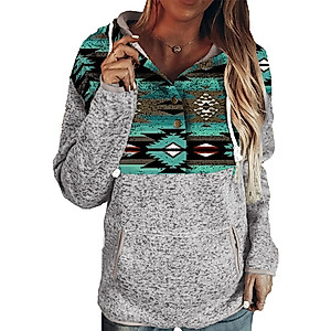 Womens Winter Cute Button Collar Patchwork Color Block Long Sleeve Knit Stitching Drawstring Hoodies Hooded Sweatshirts Women Pullover Casual Fashion Tops Green X-Large