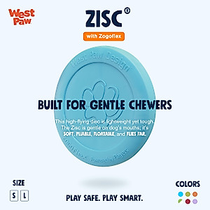 West Paw Zogoflex Zisc Dog Flying Disc, High Flying Aerodynamic Disc for Dogs Puppy – Lightweight, Floatable Disc for Fetch, Tug of War, Catch, Play – Doubles as Food/Water Bowl, Large 8.5", Aqua Blue