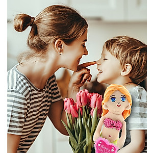 DolliBu Happy Mother's Day Super Soft Plush Green Mermaid Doll Figure - Cute Stuffed Animal with Pink Heart Message for Best Mommy, Grandma, Wife, Daughter - 14" Inches