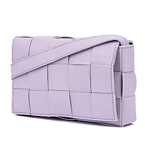 Olivia Miller Women's Fashion Ainsly Lavender Woven Faux PU Leather w Front Flap, Small Cassette Crossbody Bag w Adjustable Shoulder Strap, Casual Trendy Purse Handbag