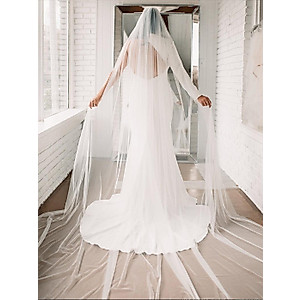 Unsutuo Bride Wedding Veil 1 Tier Cathedral Veil Bridal Tulle Veil with Comb Drop Veil for Women and Girls (59"W-212"L,White)