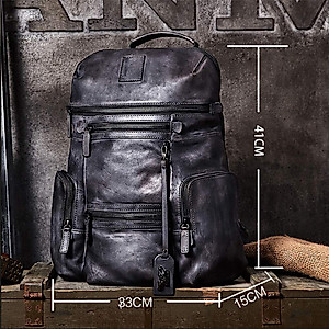 Denny&Dora Genuine Leather Backpack Luxury Vintage Laptop Bag Bookbag Mens Casual Travel Daypack Large Capacity (Grey)
