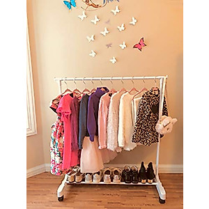 Childrens Garment Rack- Kids Closet Organizer- Kids Clothing Rack with 10 Hangers & Opt. Wheels (Includes 10 Pink Childrens Velvet Hangers)