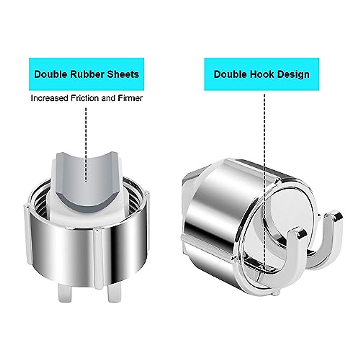 OSDUE Shower Head Holder, 16-27mm Slider Bar Adjustable Shower Head Holder for Slide Bar Slider Clamp Bathroom Replacement, 360 Degree Rotating Sprayer Holder with 2 Hooks, Chrome Finish - Silver