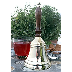 8.5"(H) 4"(D) Solid Brass Bell Quality Wooden Handle Bell Perfect for Dinner, Indoor, Outdoor, School, Bar, Reception, Last Order & Church by The Metal Magician