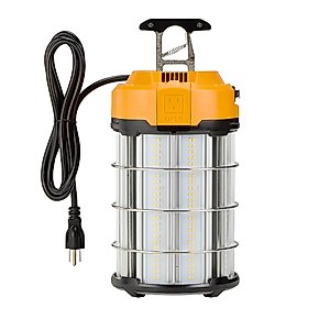Maxxima High Bay LED Temporary Work Light Fixture - 150 Watt 1800 Lumens, Daylight 5000K, IP65, Linkable, Stainless Steel Cage Guard, Easy Latch to Mount, Plug in with Surge Protection