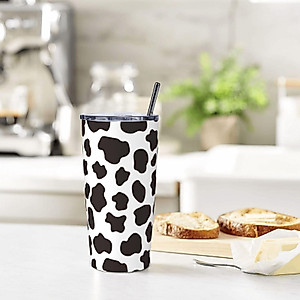 CHASOEA Cow Print Tumbler 20oz Black and White Stainless Steel Insulated Tumblers with Lid and Straw Cowhide Print Travel Coffee Mug Tea Wine Cups Water Bottle Cow Gifts for Women
