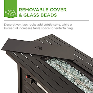 Best Choice Products Fire Pit Table 42in 50,000 BTU Rectangular Steel Propane Gas for Outdoor, Patio w/Burner Lid, Auto Ignition, Hideaway Tank Storage, Cover, Glass Beads - Dark Brown