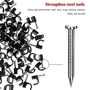 OCR 600pcs Circle Cable Clips with Steel Nail in Black Wire Clips 4mm 5mm 6mm 7mm 8mm 10mm 12mm Cord Management for RG6, RG59, CAT6, Coax Cable, Ethernet, TV, Telephone, Printer Cable