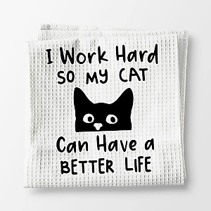 Voatok I Work Hard So My Cat Can Have A Better Life Funny Black Cat Quote Bath Towel,Cat Lovers Gifts Decorative Towel,Cat Mom Girls Gifts
