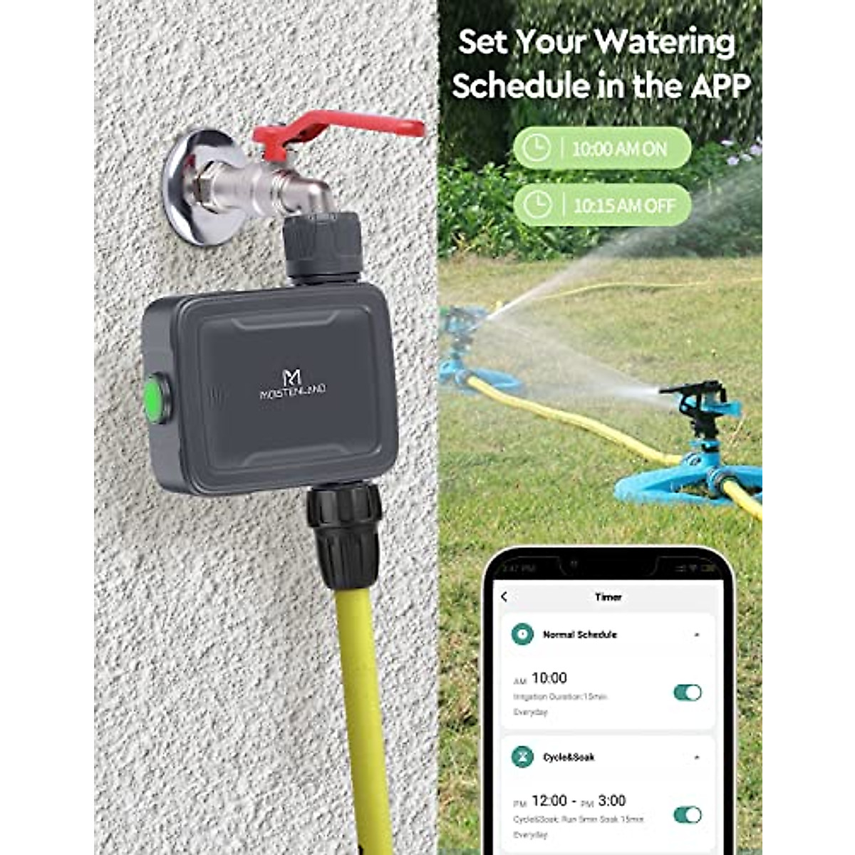 Moistenland Bluetooth Sprinkler Timer, Smart Hose Faucet Timer, Wireless APP Control Available, Outdoor Hose Timer for Garden Lawns Plants, Irrigation Timer for Flowerbed