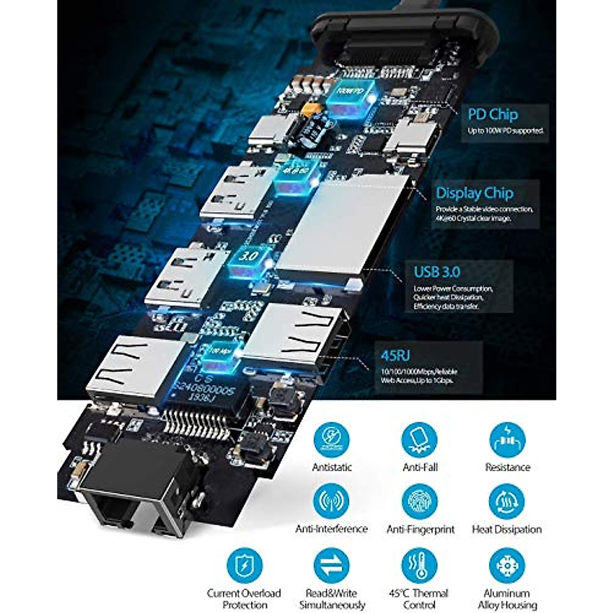 Hiearcool 4K Triple Display 9 in 2 Laptop Docking Station Compatible for MacBook Pro/Air Thunderbolt 3 Multiport Dock USB C Dongle (HDMI PD3.0 SD TF Reader RJ45 USB)