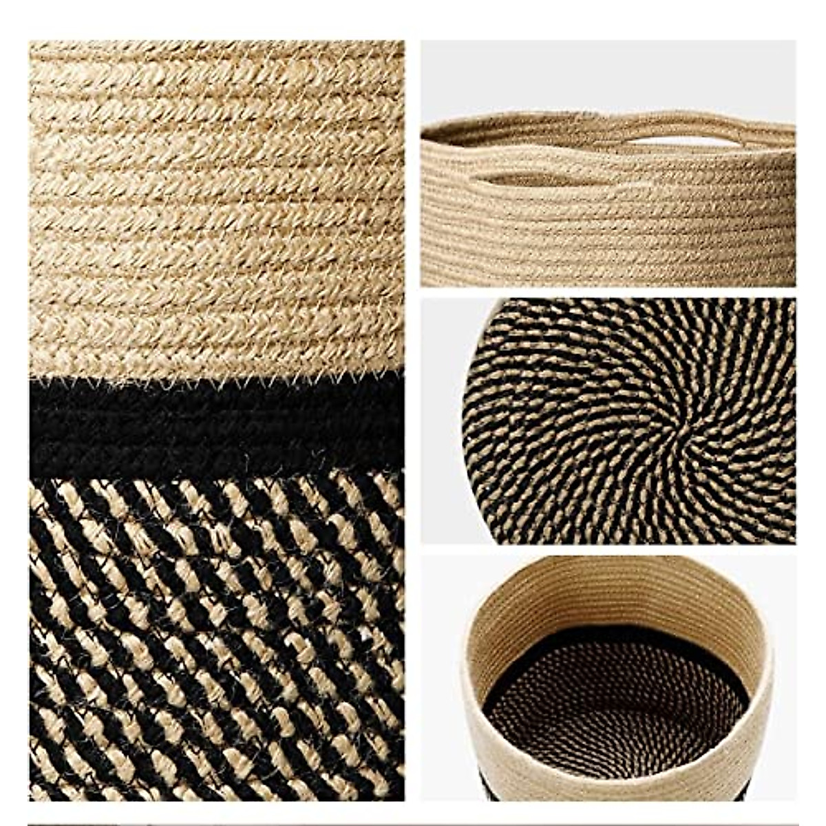 Large Modern Woven Rope Basket. Woven Storage Basket Decorative Rope Basket Wooden Bead Decoration for Blankets,Toys,Clothes,Shoes,Plant Organizer Bin with Handles Living Room Home Decor, Jute.