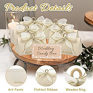 GLGHMH Wedding Candy Boxes, Beige Wedding Favor Boxes Chocolate Treat Gift Boxes,with Wooden Beads and Ribbon,for Wedding Bridal Shower Baptism Baby Shower Birthday Party Decoration Supplies(20pcs,S)