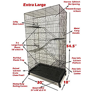 55" Extra Large 5 Levels 3/8-Inch Tight Spacing Ferret Chinchilla Sugar Glider Rats Mice Wire Cage for Small Animal