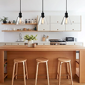 Yosoan 1-Light Vintage Edison Hanging Pendant Light, Mini Semi Flush Mount Light Fixture Funnel Flared Clear Glass Shade for Kitchen Bathroom Porch Living Room Dinning Room Hotels Bar Island (Black)