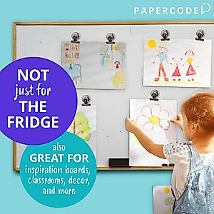 Papercode Magnetic Clips for Whiteboard & Fridge - 12 Pack Scratch-Free Refrigerator Magnet Clips Heavy Duty for Organizing & Decorating Kitchen or Office with Free Notepad