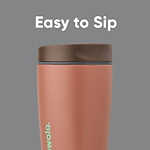 Owala SmoothSip Slider Insulated Stainless Steel Coffee Tumbler, Reusable Iced Coffee Cup, Hot Coffee Travel Mug, BPA Free 12 oz, Grey/Brown (Cozy Cocoa)