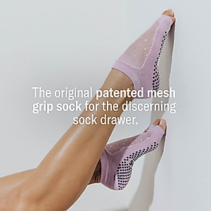 Shashi Charcoal Glitter Mesh Non Slip Ergonomic Socks Pilates Barre Ballet Yoga Dance, Small, 5.5-7.5