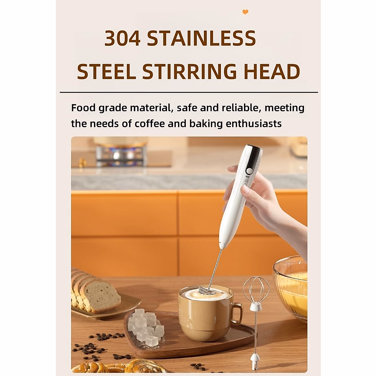 Immersion Blender Handheld, 2-in-1 Hand Blender Electric with USB Rechargeable 3 Speeds, Stainless Steel Blade Stick Blender with Whisk, for Coffee Latte,Hot Chocolate, Egg (Green)