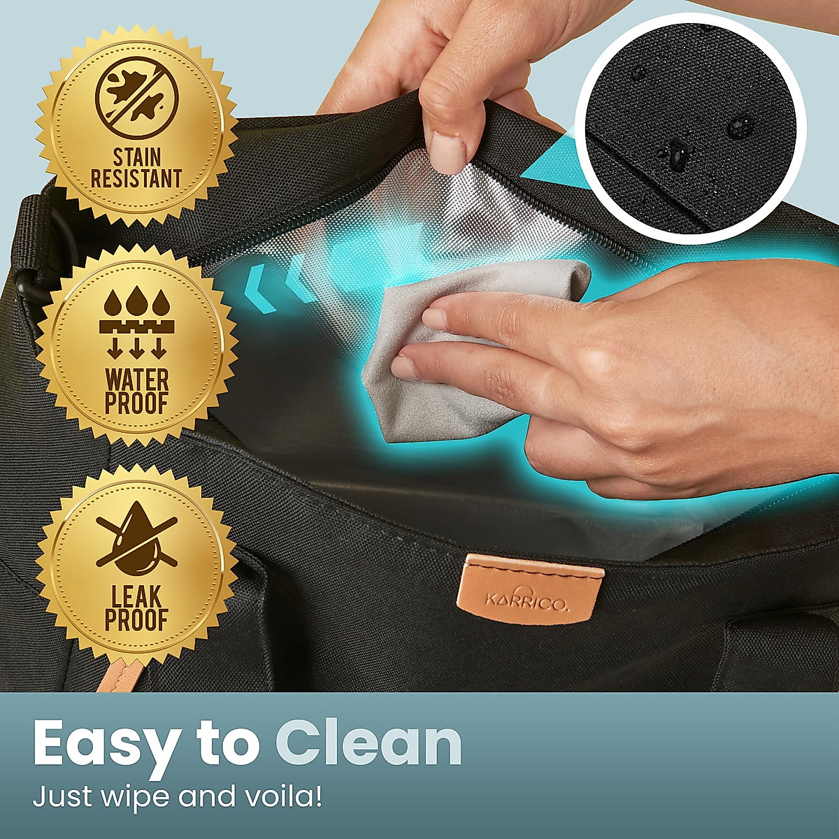 KARRICO Extra Spacious Insulated Lunch Bag for Women, Black, 10.5 L, BPA-Free, BioCote, Stylish & Functional