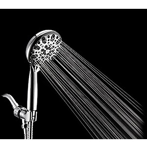 Handheld Shower Head, 6 Spray Setting High Pressure Shower Head with Brass Swivel Ball Bracket and Extra Long Stainless Steel Hose, Chrome, 5"