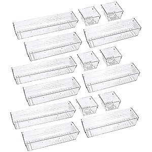 Kingrol 15 Pieces Clear Drawer Organizers, Drawer Divider Storage Bins, Desk Storage Box Set for Kitchen Utensils Bedroom Makeup Vanities Jewelries Office & Craft Supplies
